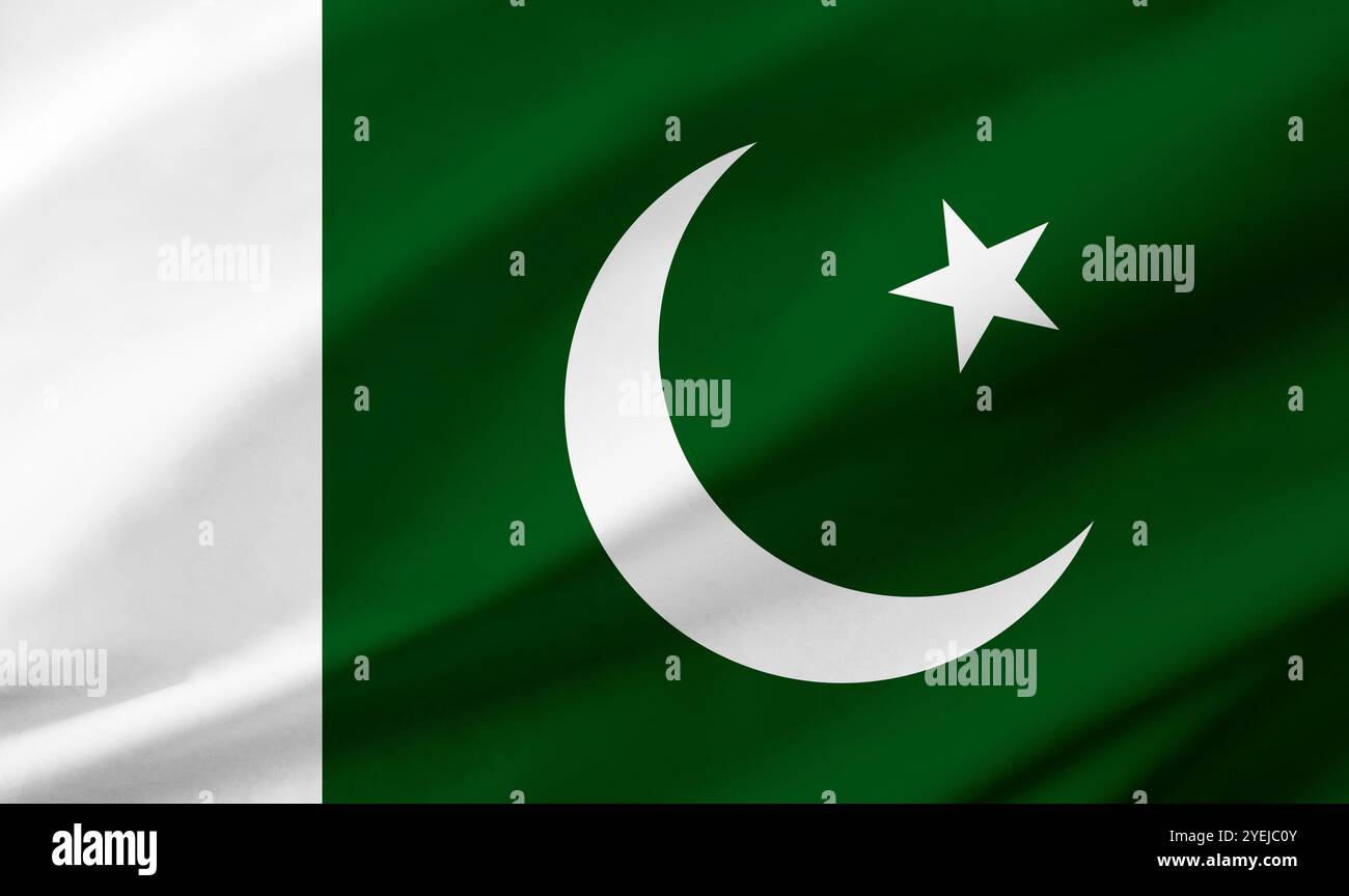 Background detail of Pakistan flag occupying the entire frame with ...