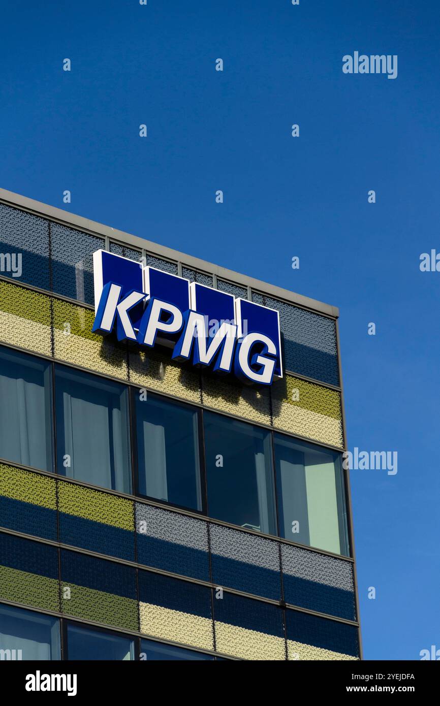 HELSINKI, FINLAND – JULY 7: Professional service company KPMG logo on ...