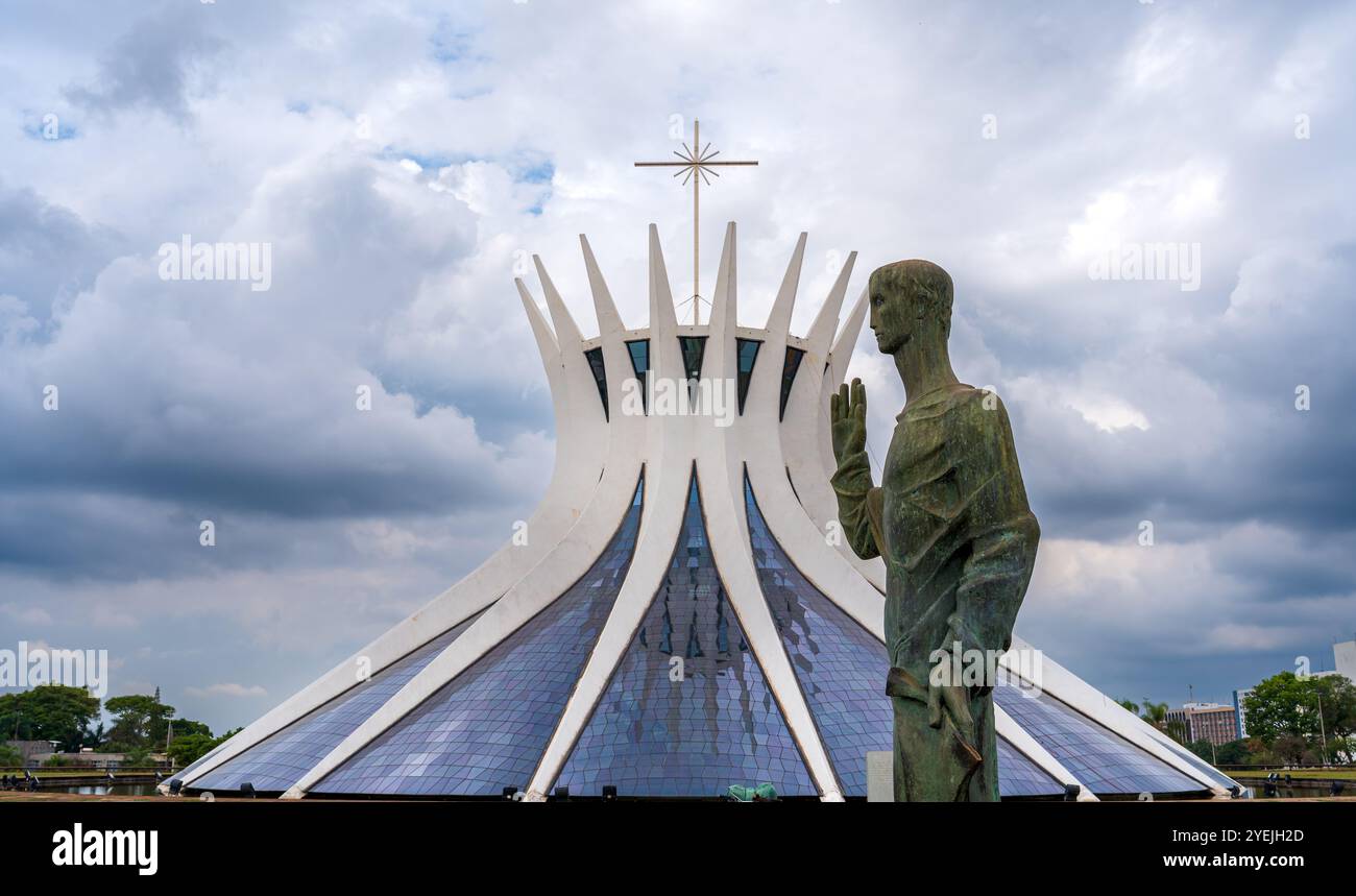 Bronze statue of prophet waving outside Brasilia´s Cathedral Stock ...