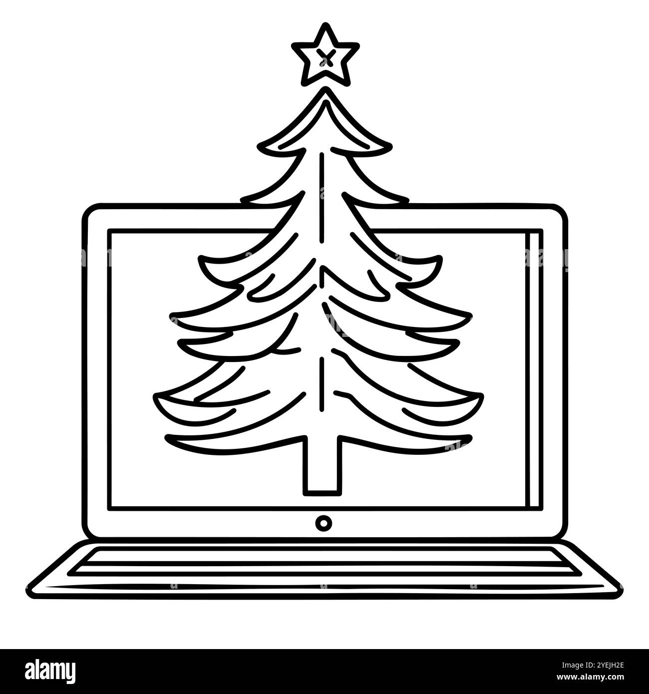 Christmas tree on laptop screen with a star on top representing virtual ...