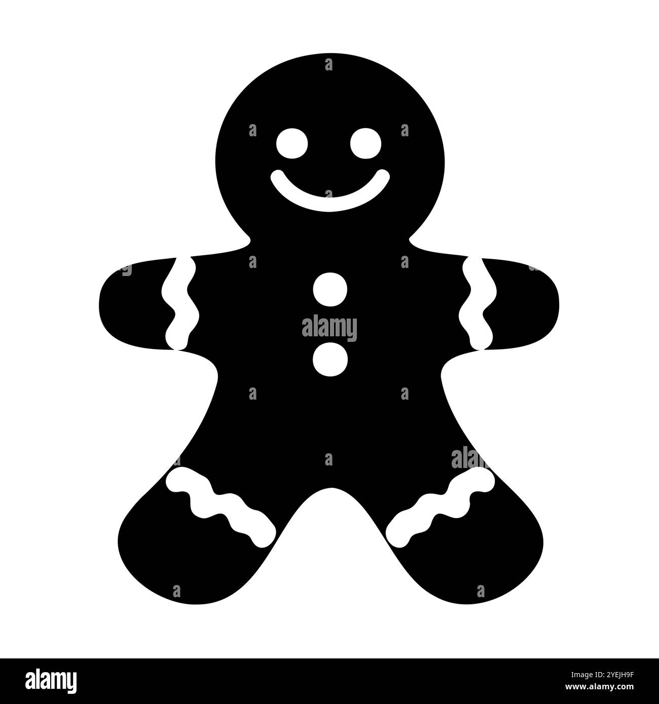 Gingerbread man with a big smile, decorated with icing details on arms ...