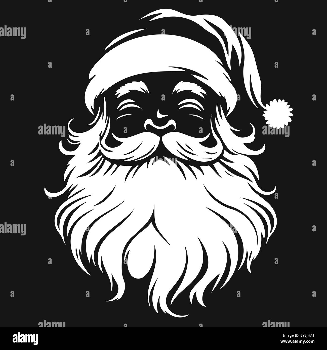 Black and white icon of smiling Santa Claus with a beard and hat ...