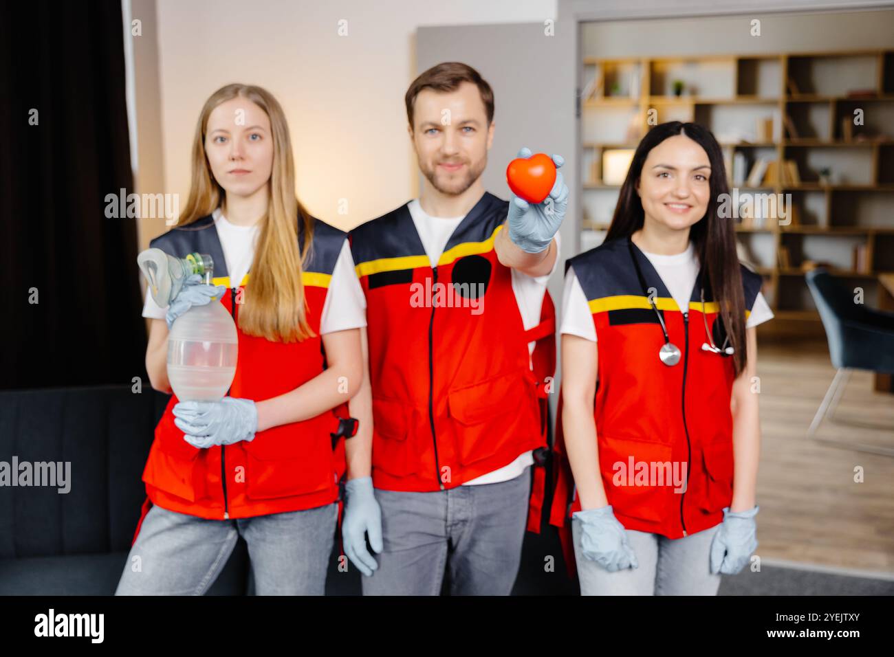 A group of young medical people in uniform stand in the middle of the ...