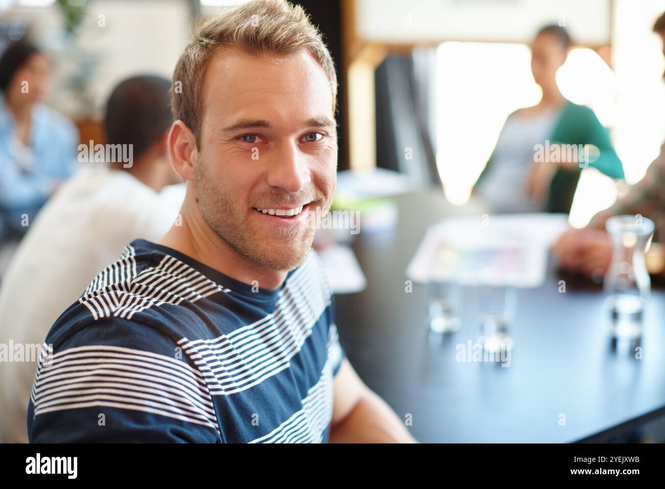 Office, businessman and portrait with smile for meeting, workshop and feedback in creative ...