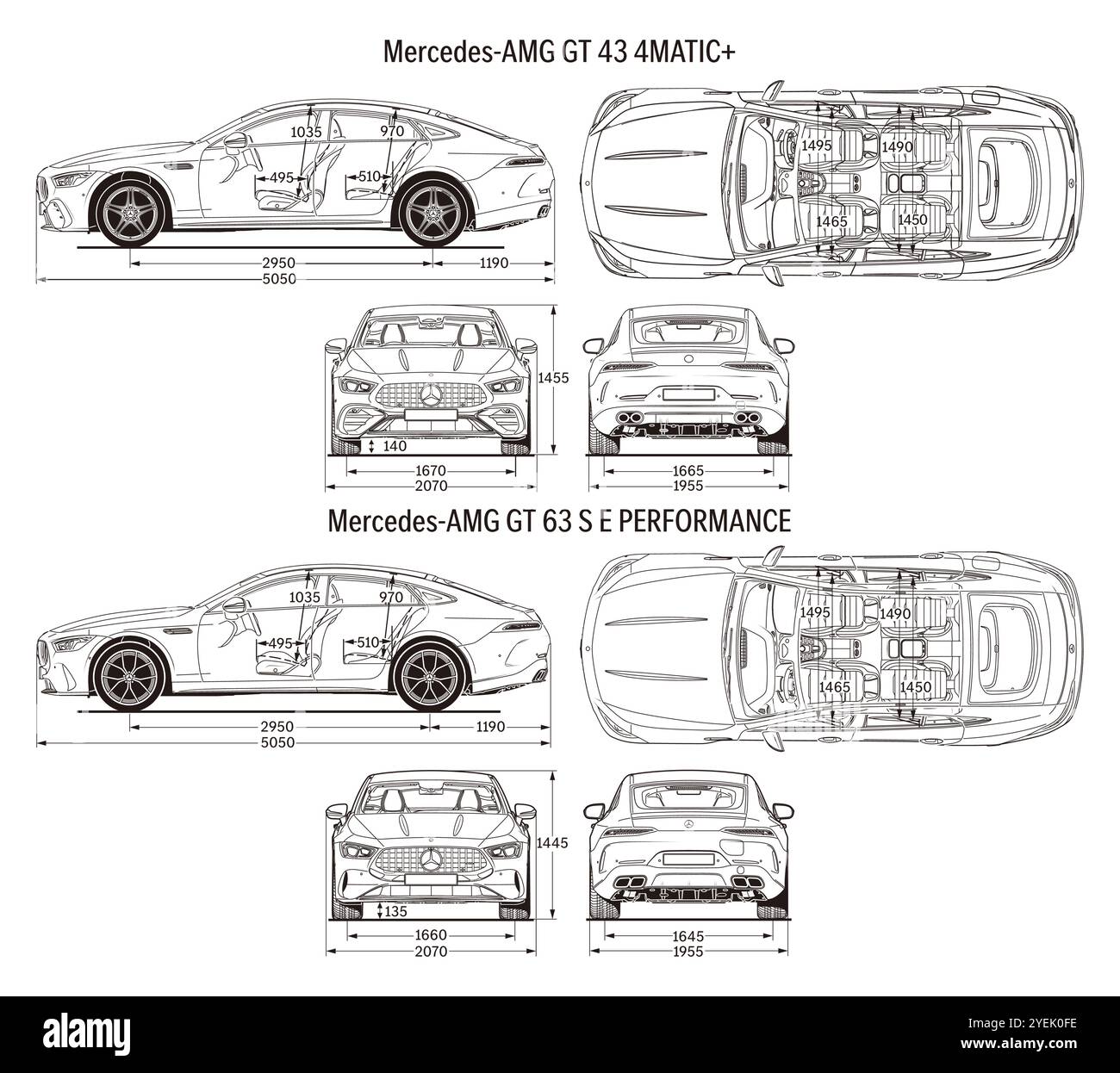 2024 Mercedes AMG GT 4 door Car Blueprint Stock Vector Image & Art - Alamy