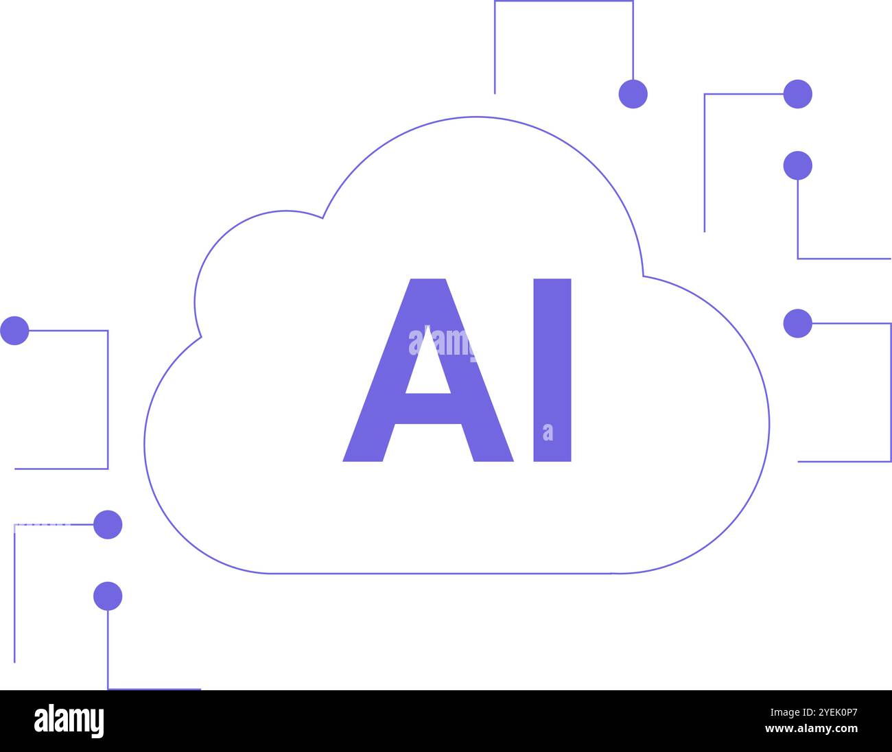 AI Cloud Symbol with Tech Connections in Flat Vector Illustration ...