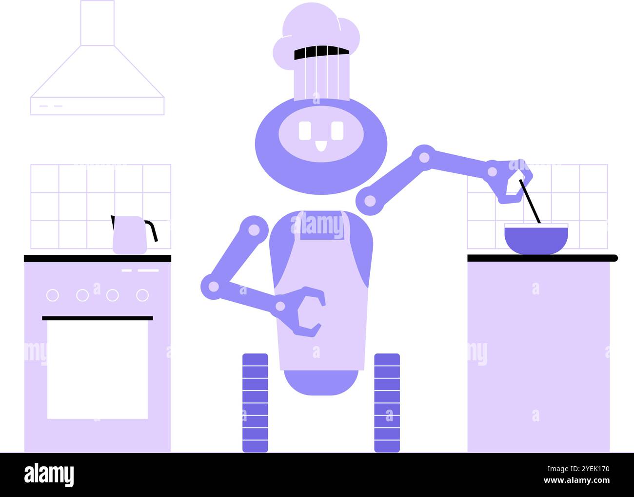 Robot Chef Cooking In Flat Vector Illustration Symbolizing Automation ...