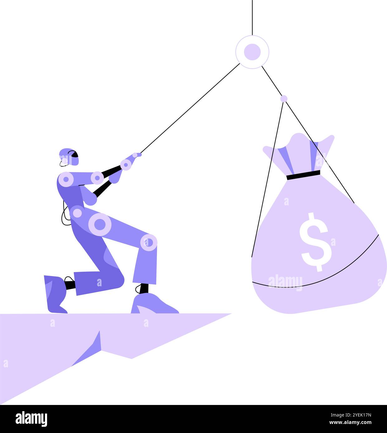 Robot Pulling A Money Bag In Flat Vector Illustration Symbolizing ...