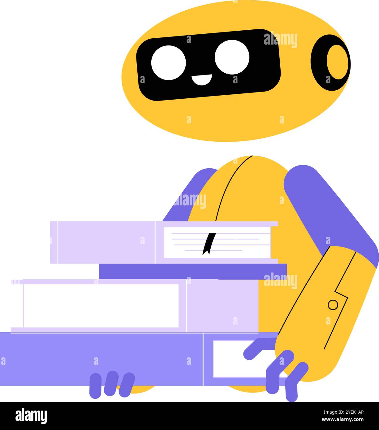 Friendly Robot Carrying Books In Flat Vector Illustration Symbolizing ...