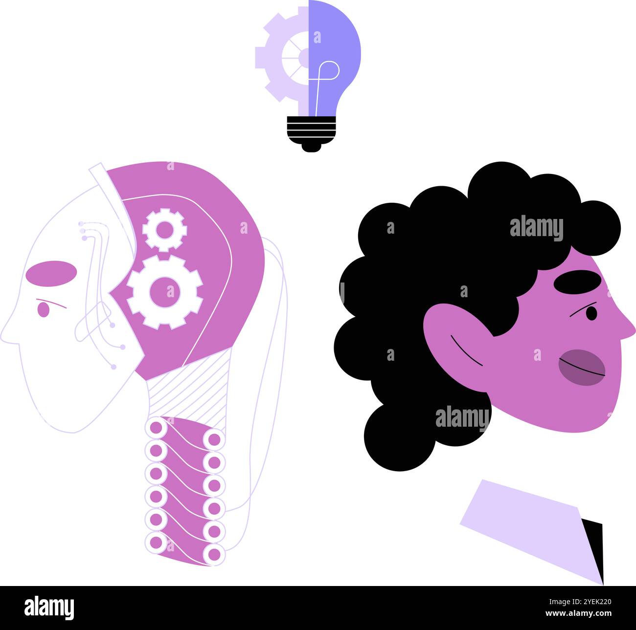Human And AI Facing Each Other With Light Bulb In Flat Vector ...