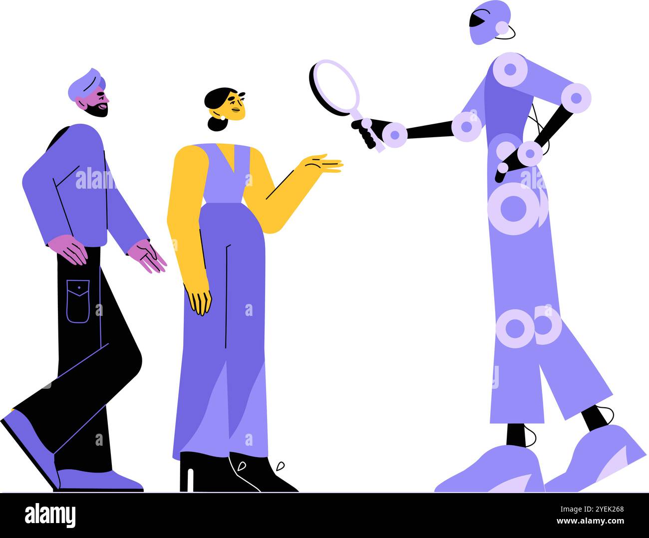 Robot Assisting Male And Female Clients With Inquiry In Flat Vector ...