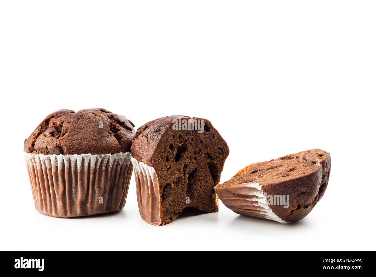 Chocolate chip muffin sliced on white background Stock Photo - Alamy