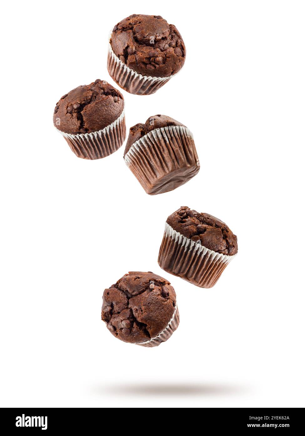 Chocolate chip muffins falling, isolated on white background Stock ...