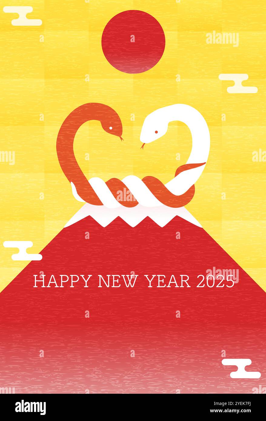 New Year's card for the year of the snake 2025, tied red and white ...