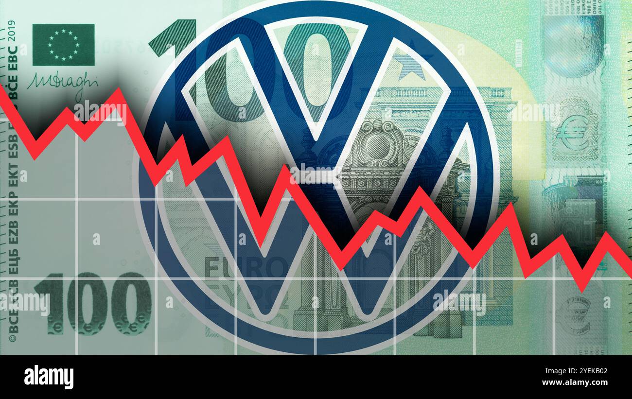 Falling graph - profit slump at VW Stock Photo - Alamy
