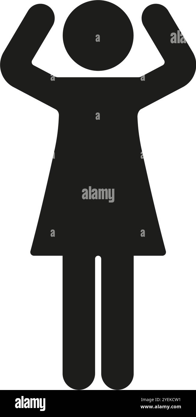 Woman Figure with Bent Arms Raised Silhouette Icon. Stick Figure with ...