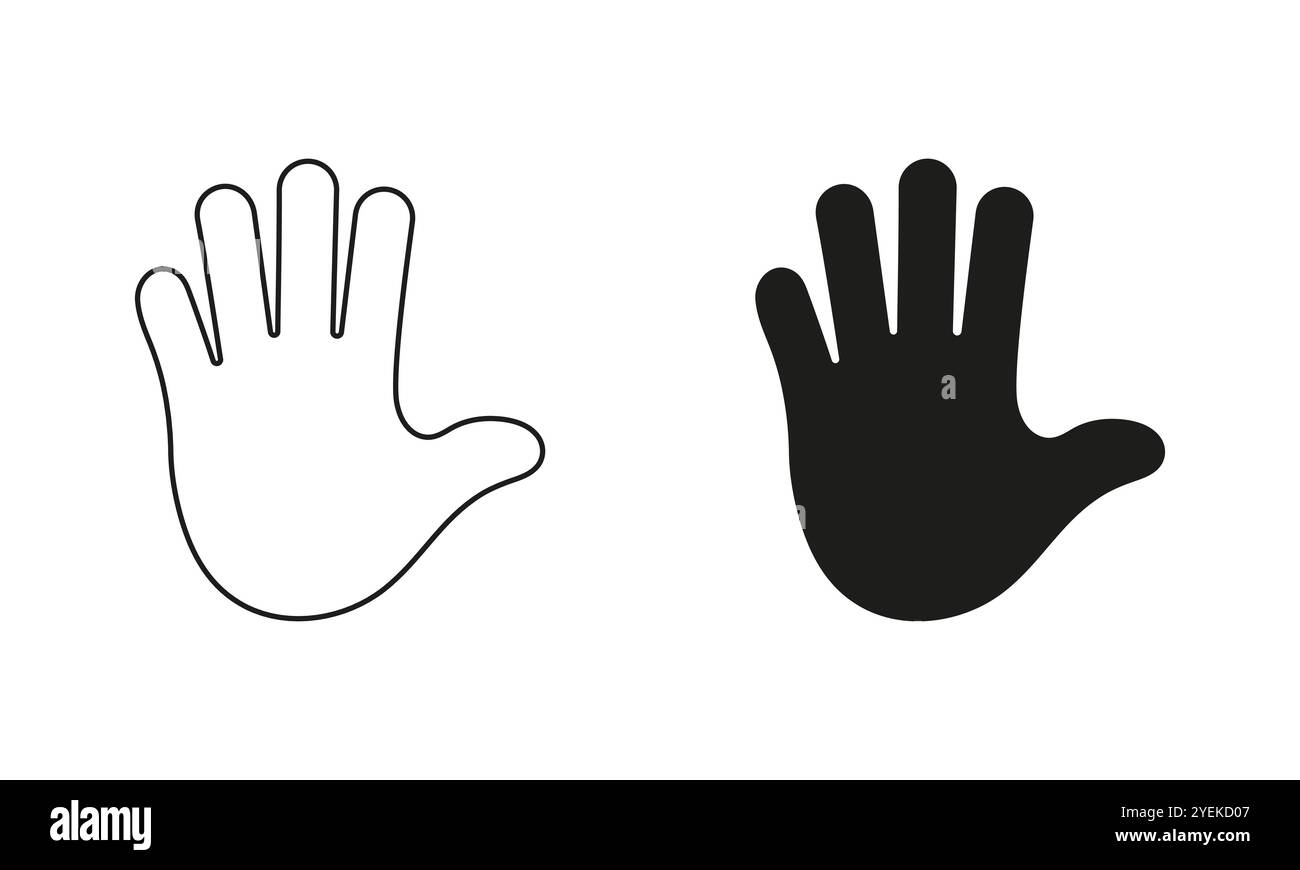 High Five Gesture Sign. Open Hand Line and Silhouette Icon. Stop ...