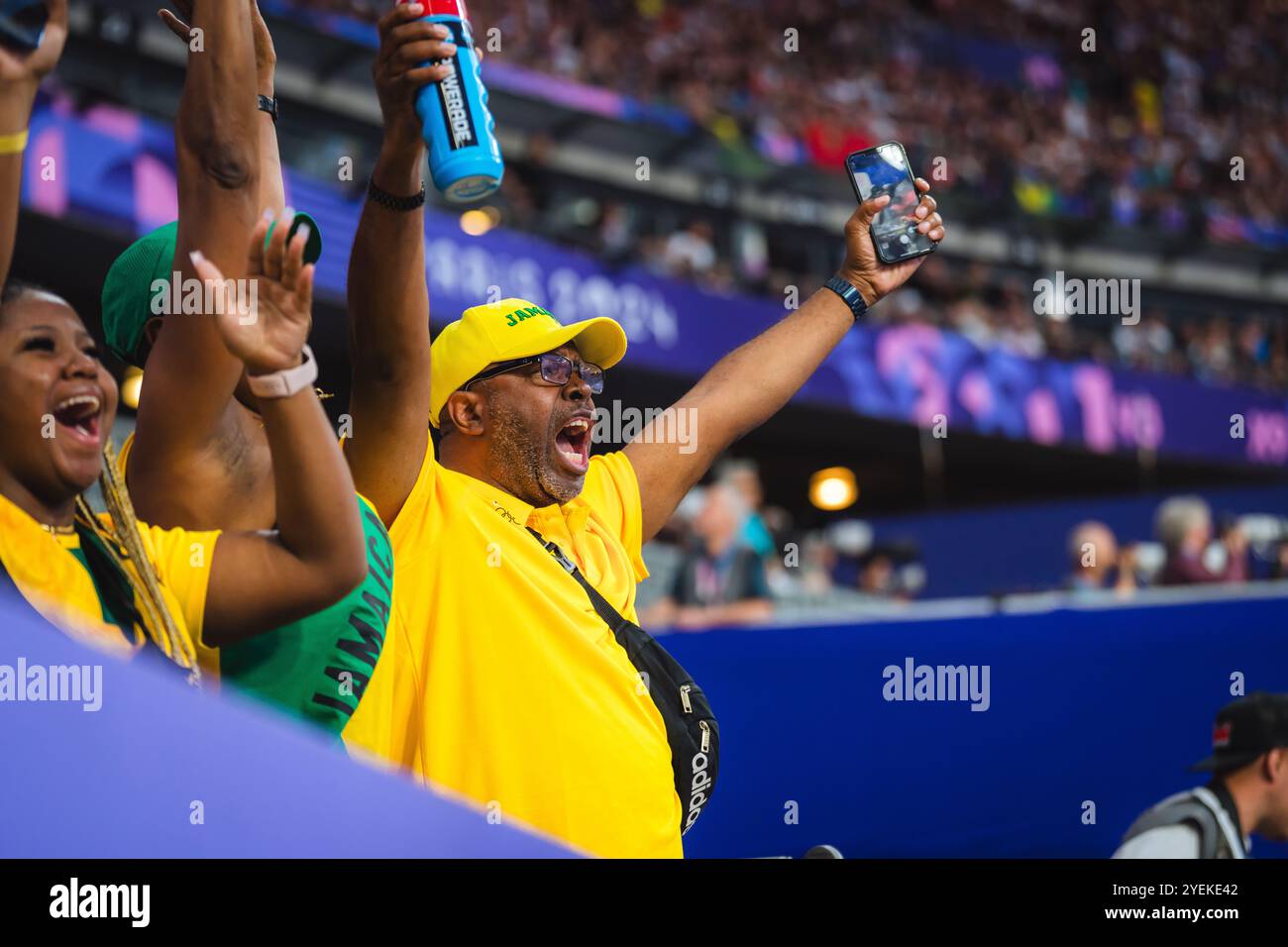 Jamaican spectators and fans at the Stade de France during the Paris ...