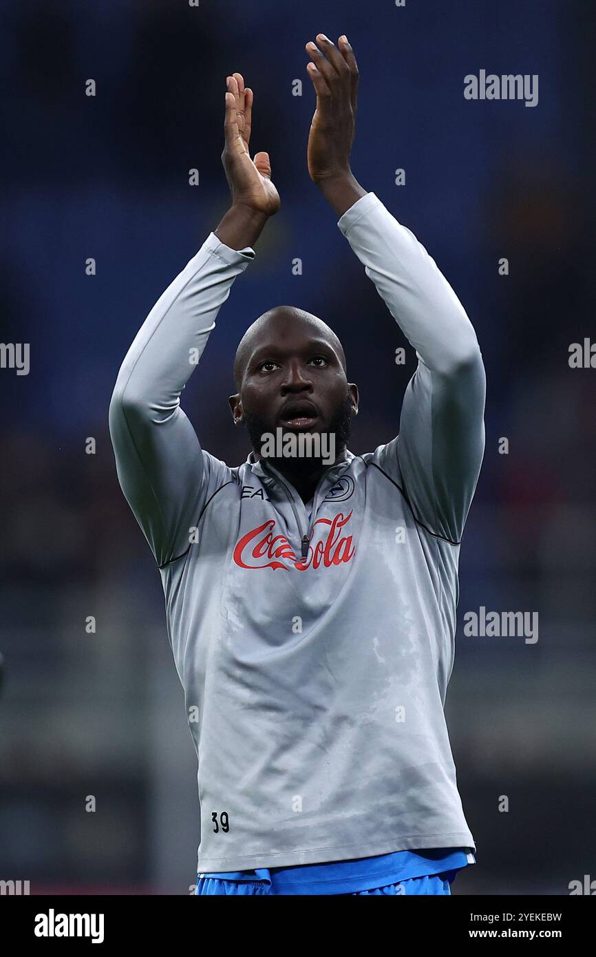 Romelu Lukaku of Ssc Napoli celebrates at the end of the Serie A match ...
