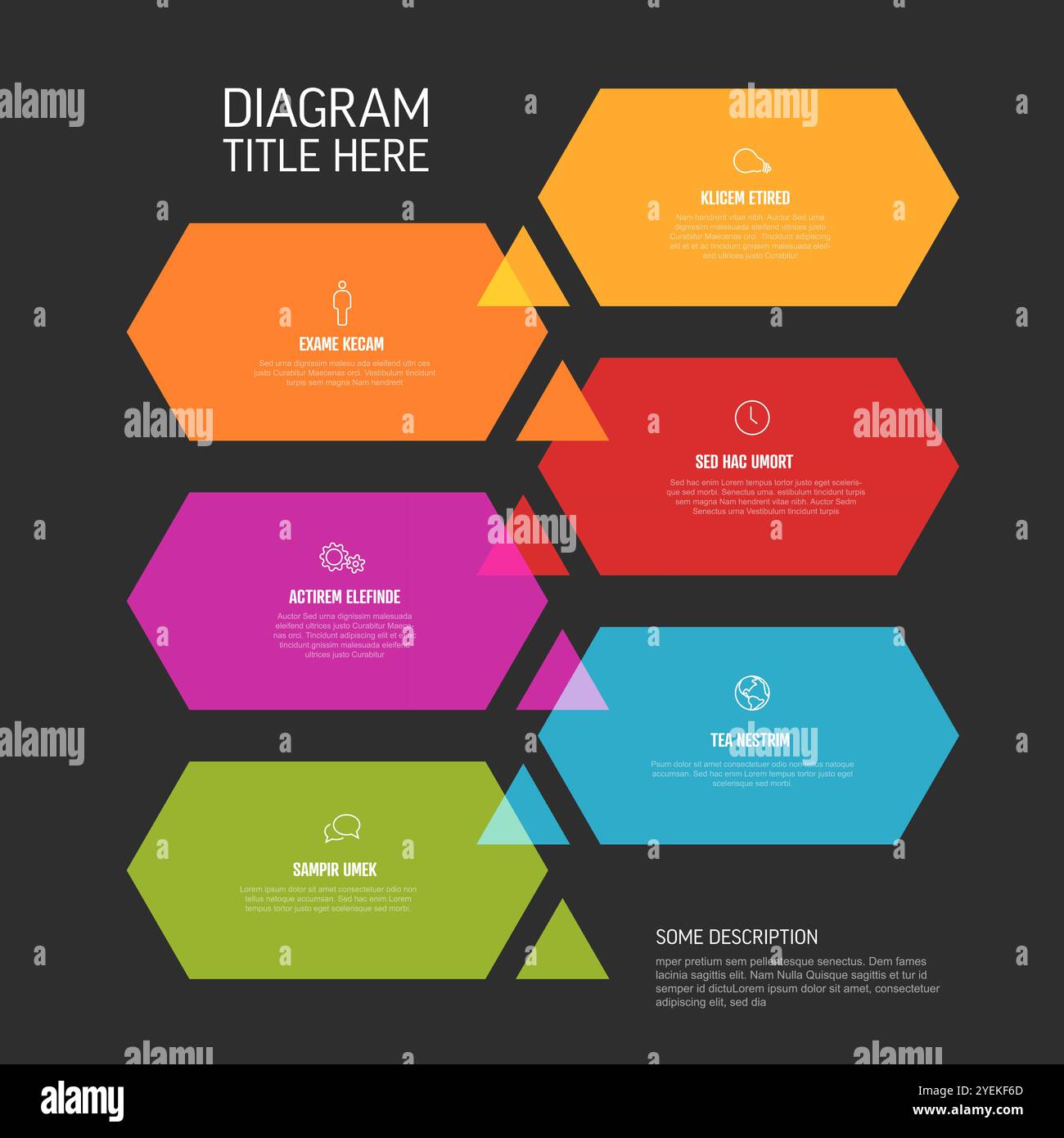 Six content hexagon shapes with arrows in process multipurpose ...