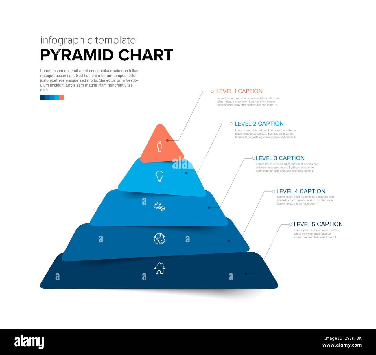 Maslow Infographic stipe layers template with five levels - blue color ...