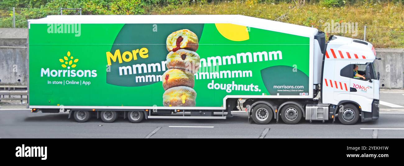 Morrisons supermarket hgv lorry truck side view doughnut advert & brand ...