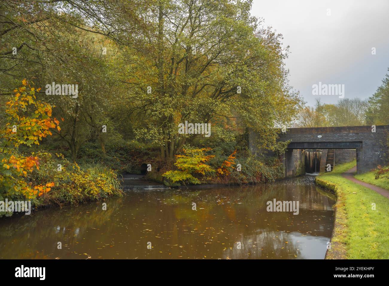 Bridge 24 on the Caldon Canal waterway during autumn at Stockton Brook ...