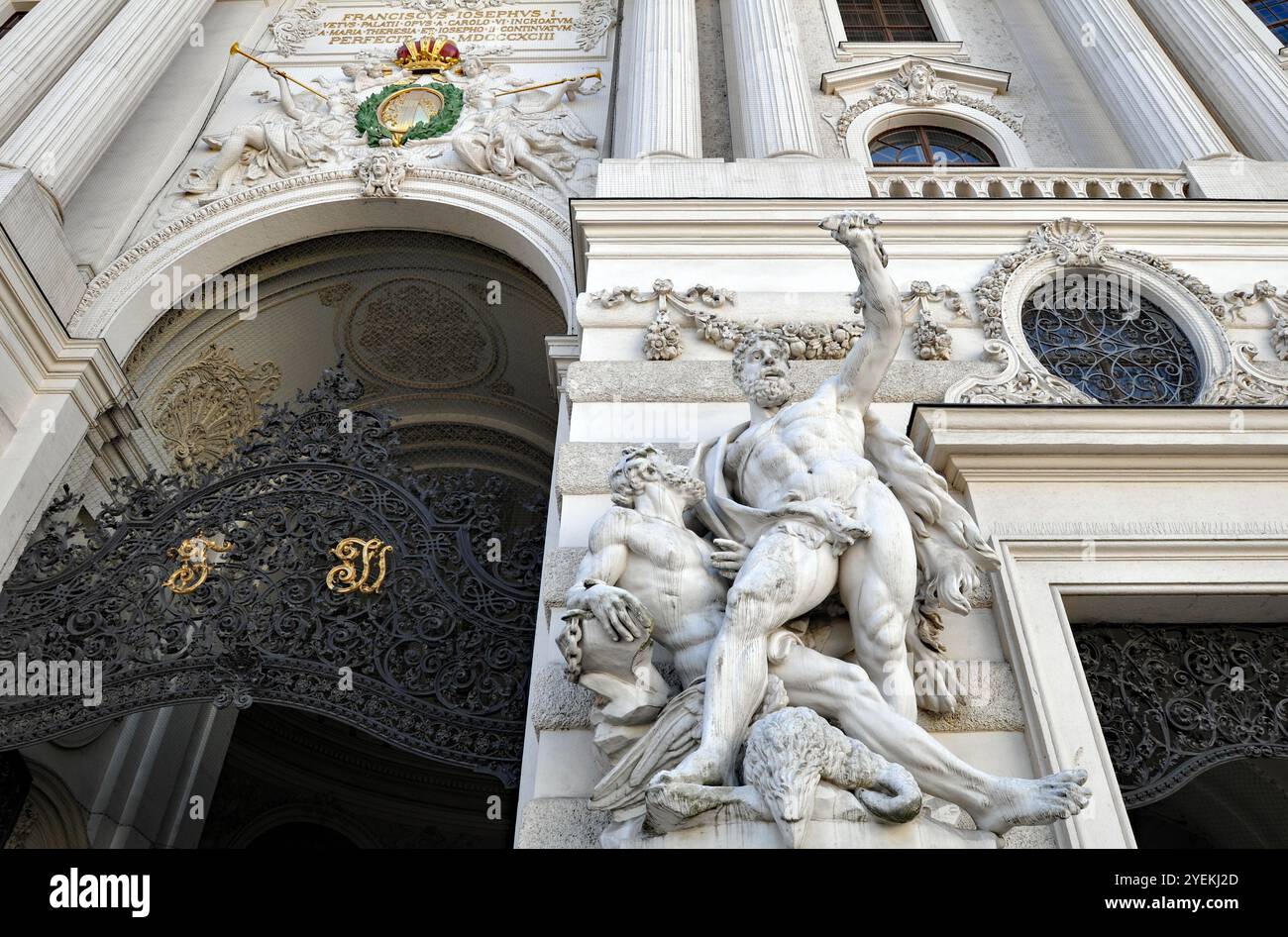 Ornate sculpture and details on the St. Michael's Gate (Michaelertor ...