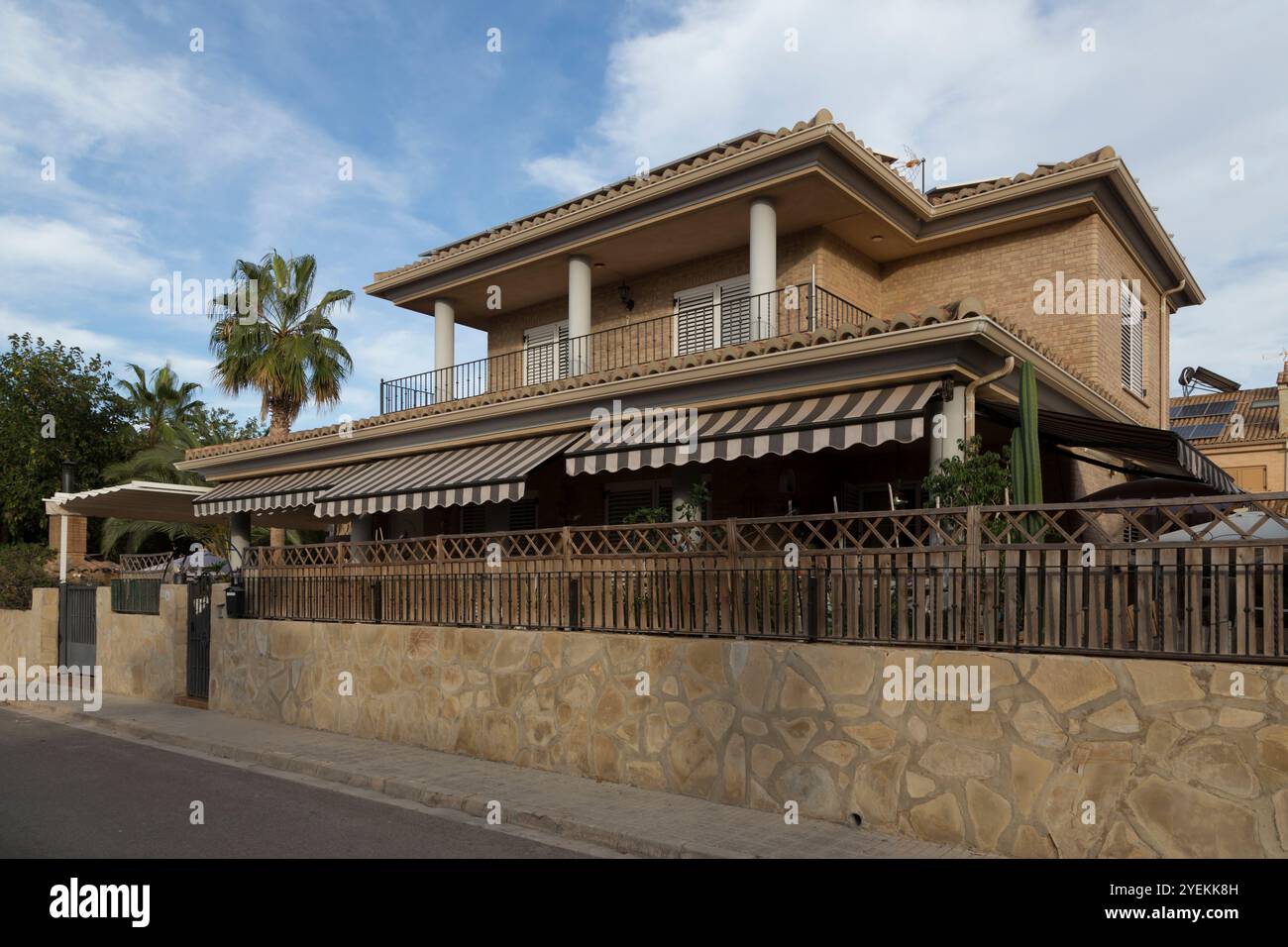 From the street, view of a single-family house, modern construction ...