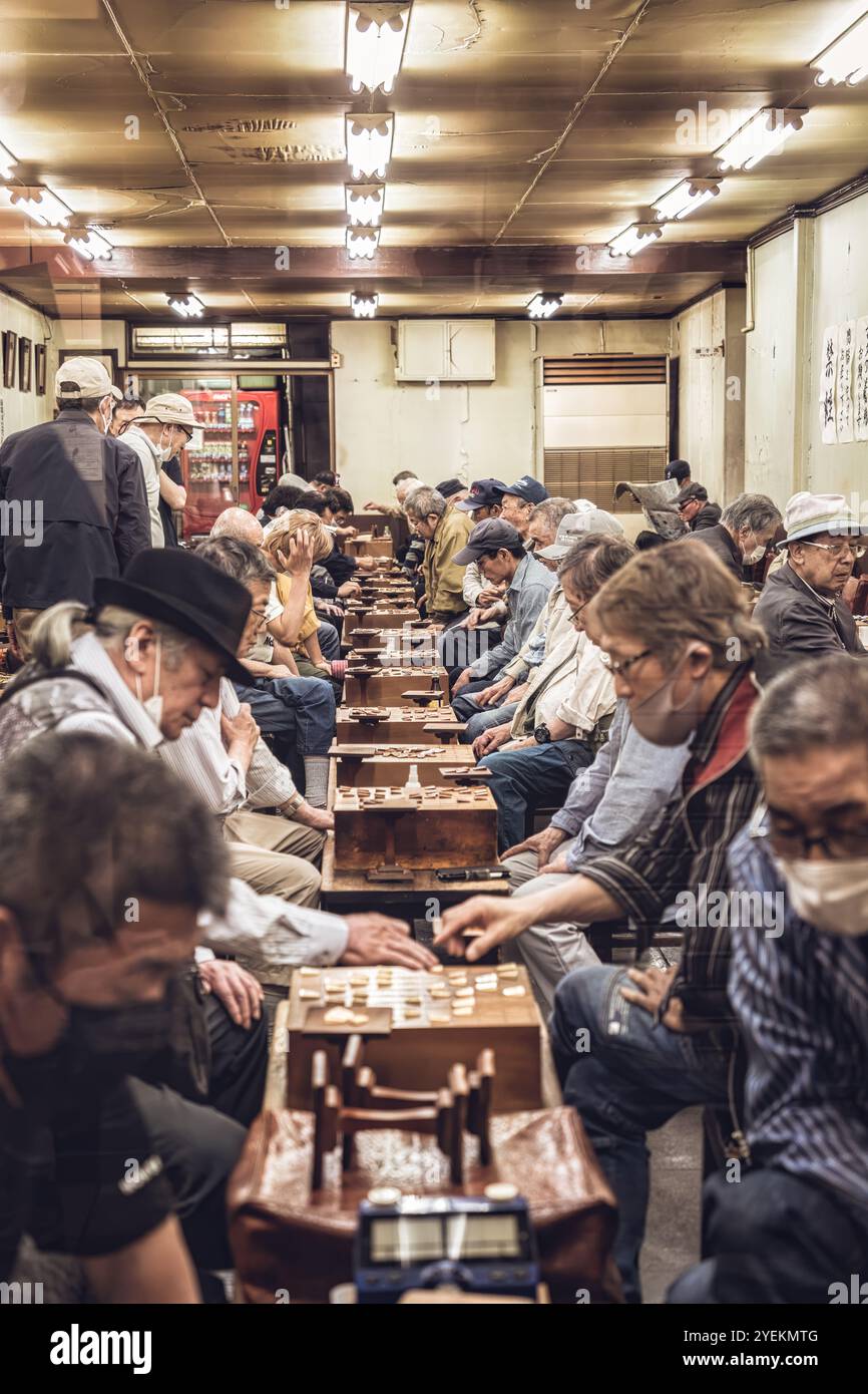 Osaka, Japan - 05.05.2024: Seniors playing board games. Shogi japanese ...