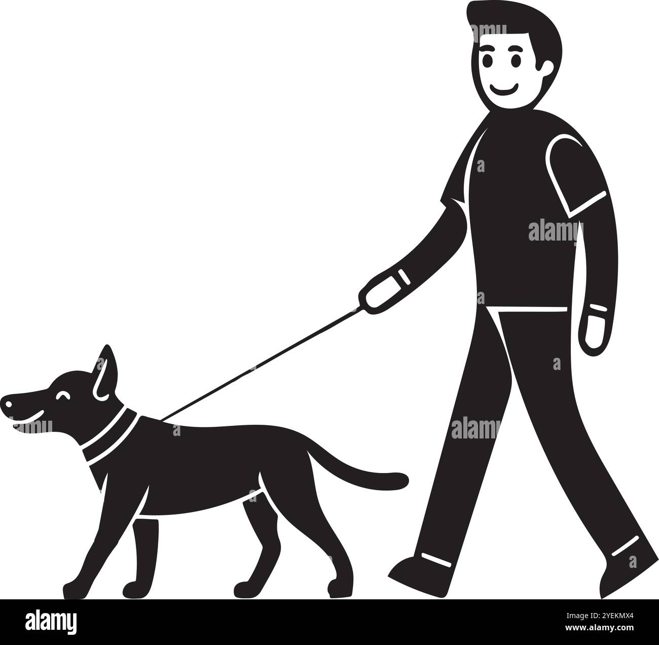 Dog with man walking vector icon art illustration on a white background ...
