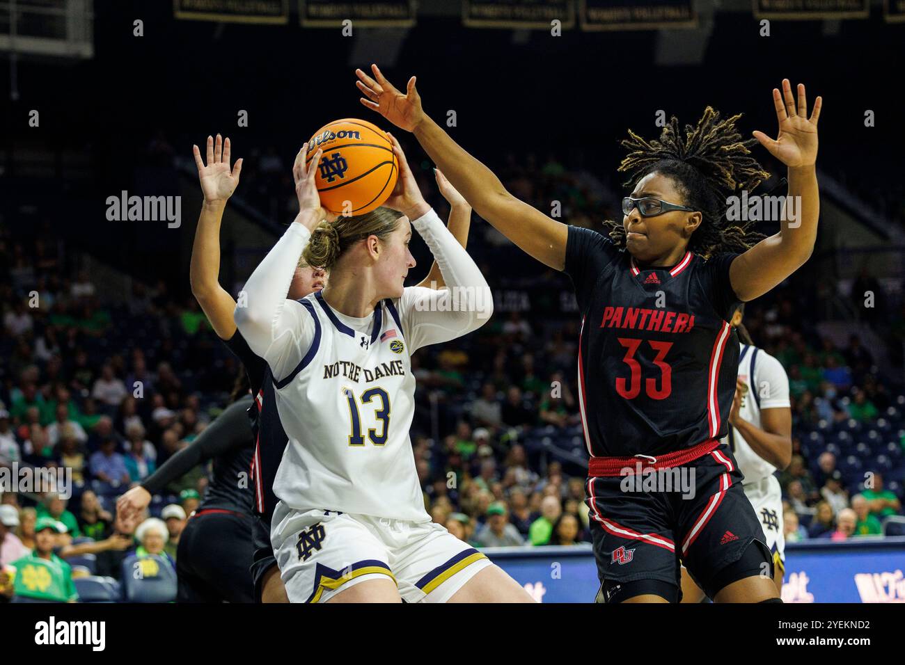 October 30, 2024: Notre Dame forward Kate Koval (13) looks for her shot ...