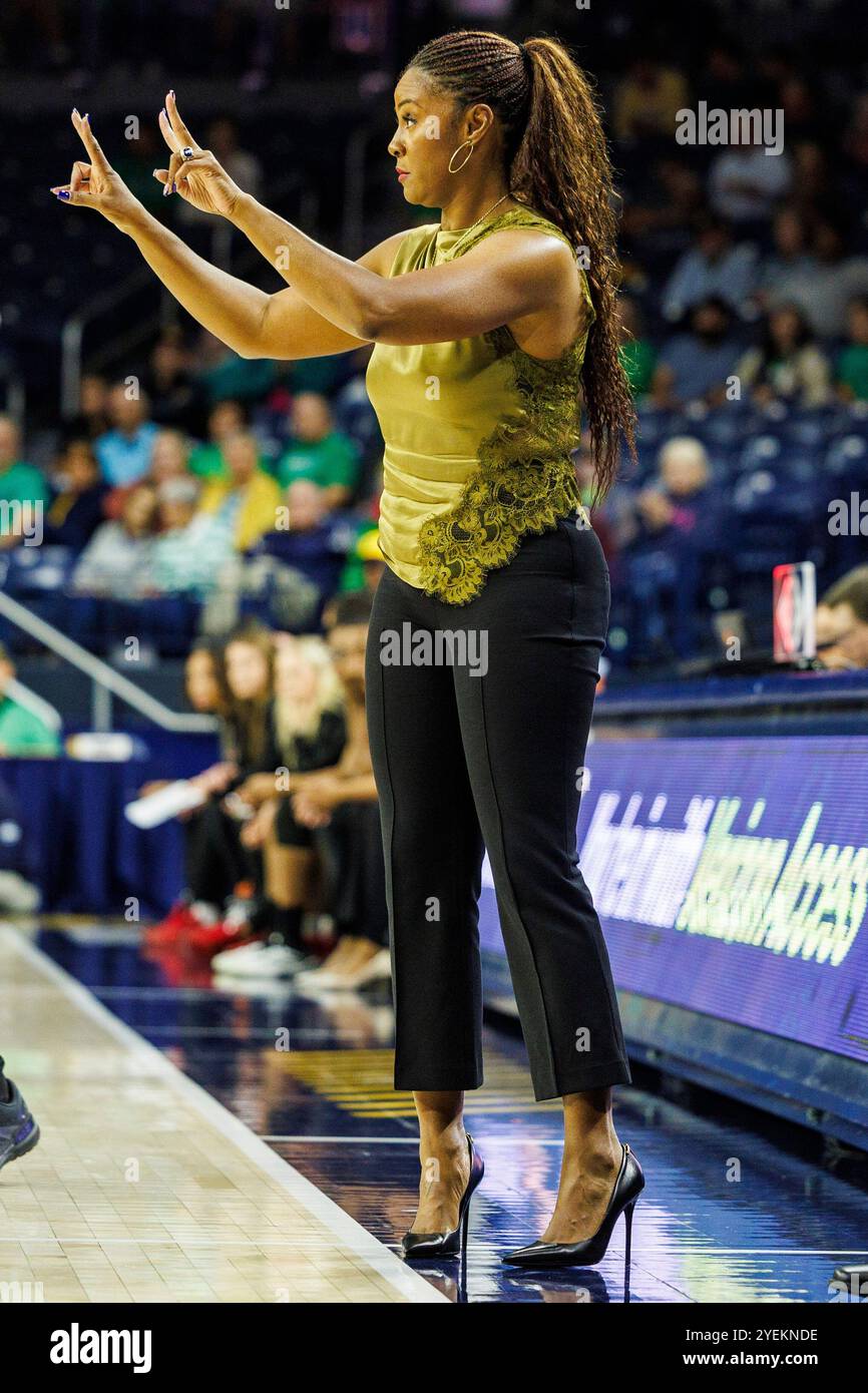 South Bend, Indiana, USA. 30th Oct, 2024. Notre Dame head coach Niele Ivey during NCAA Women's ...
