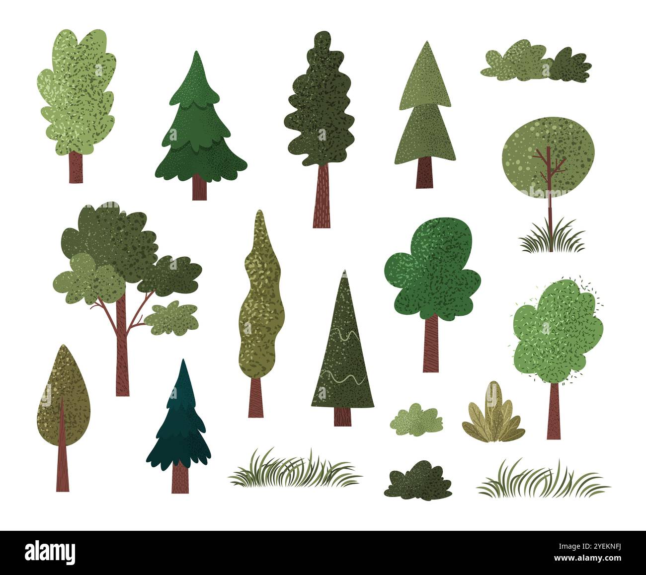 Set of different hand drawn trees, bushes, grass Stock Vector Image ...