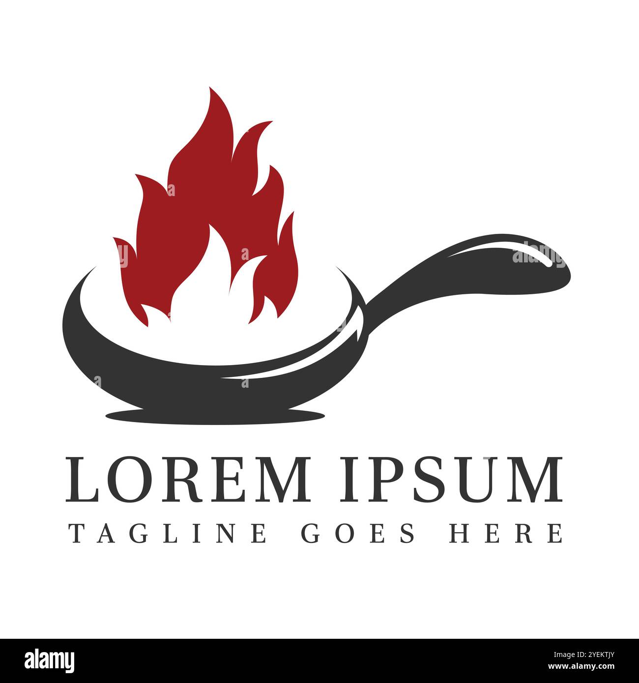 Retro Vintage style logo of frying pan with red fire burning on top ...