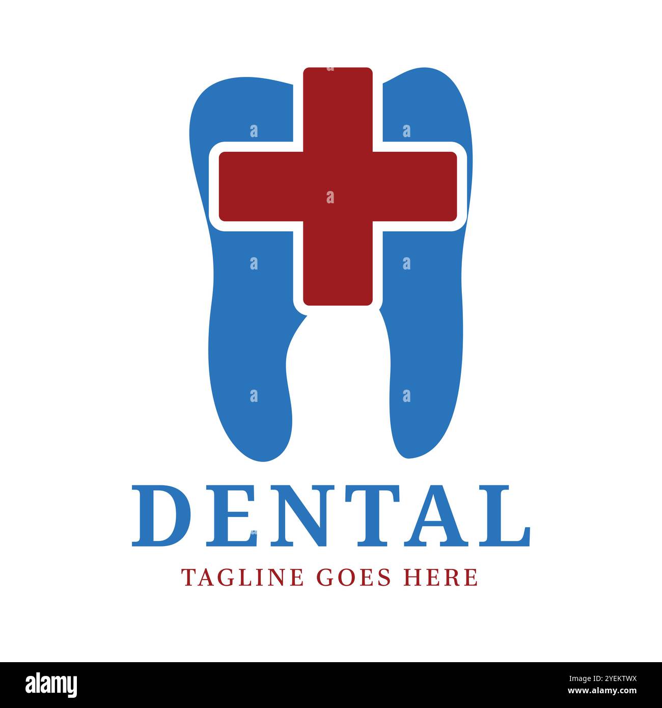 Simple dental clinic logo with blue tooth symbol and red cross in the ...