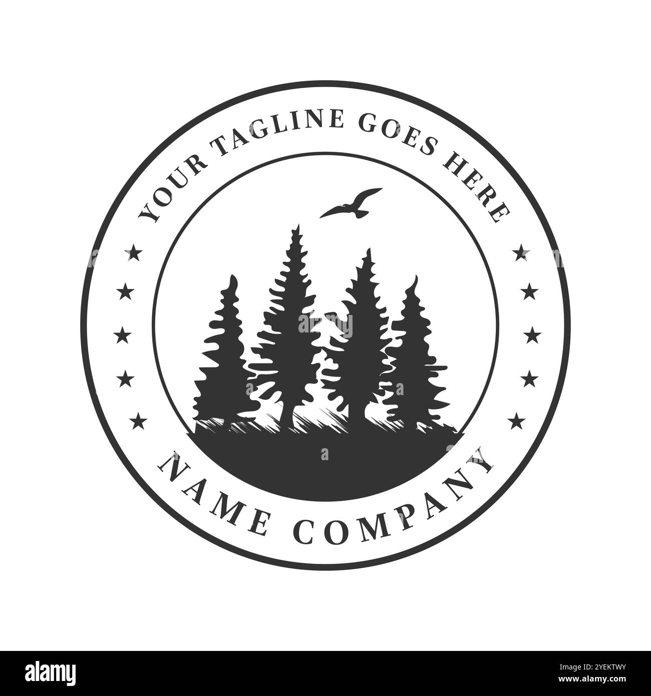 Nature Vintage Logo with Pine Tree and Birds for Adventure or ...