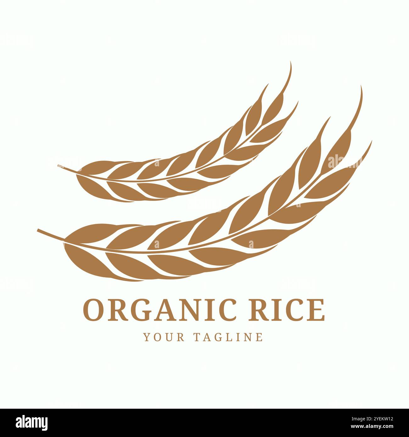 Eco-friendly Organic Rice Logo with Two Brown Rice Stalks illustration ...
