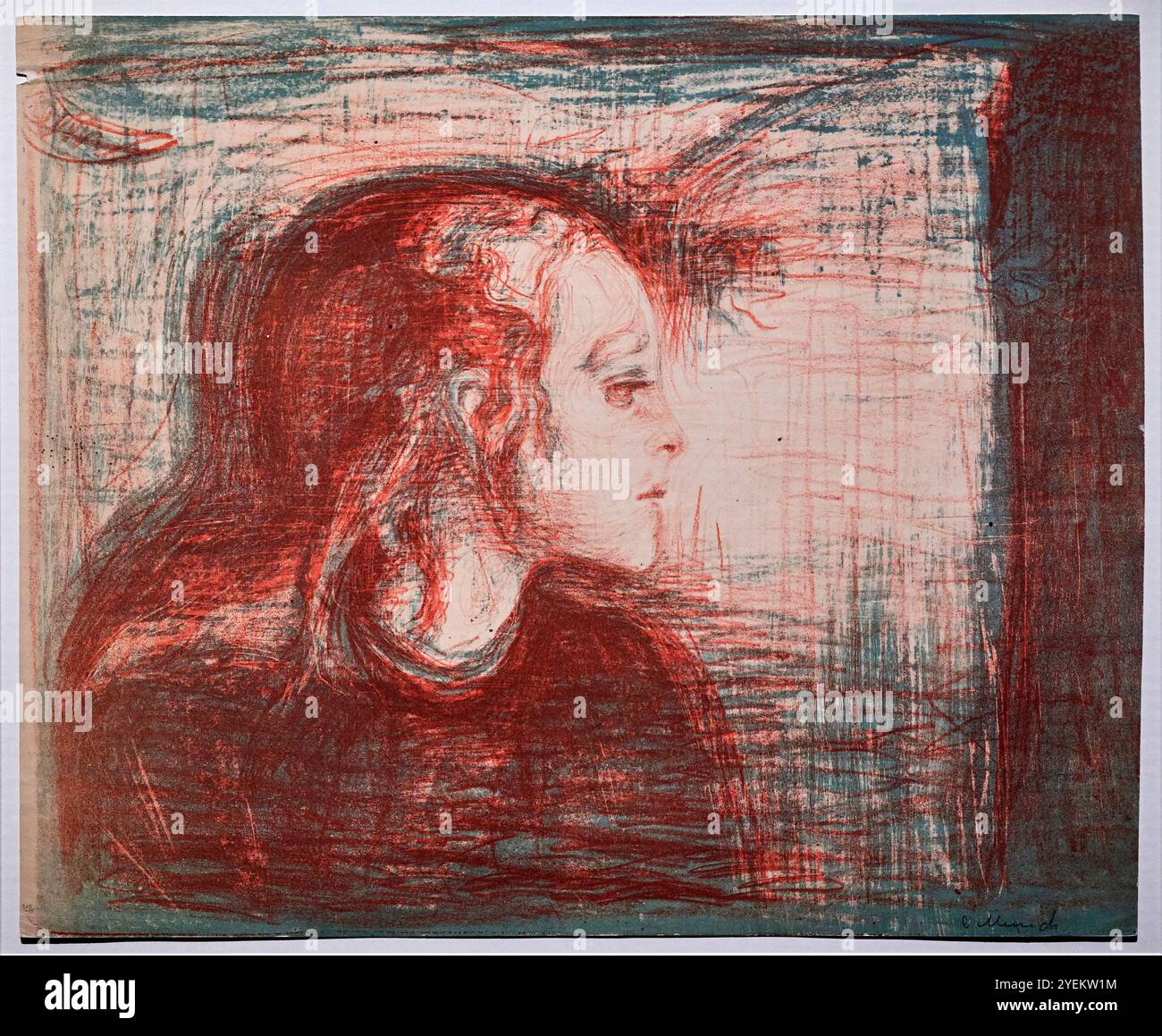 La bambina malata I ( The sick child I ) - litografia stampata a colori ...