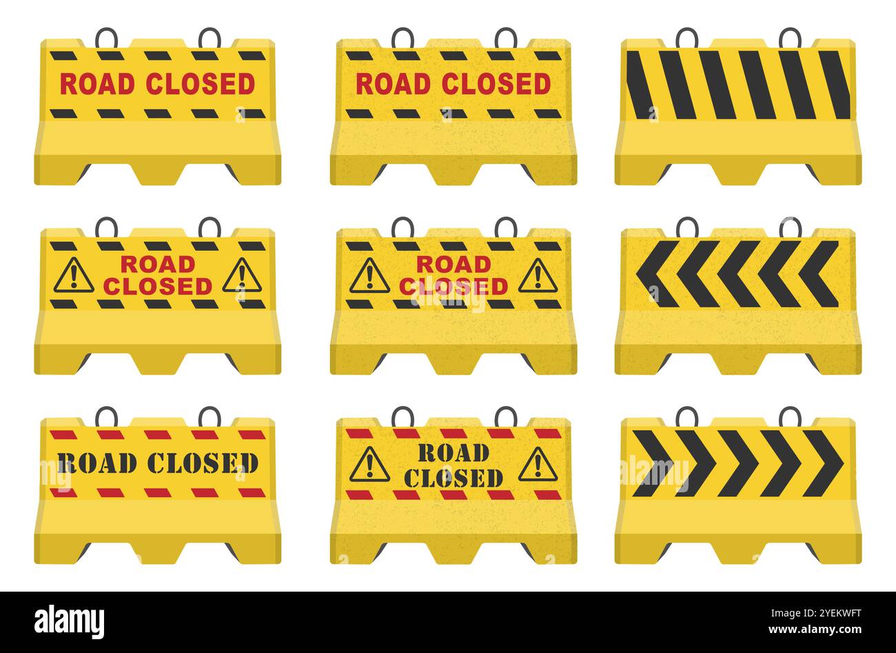 Realistic concrete road barrier icon symbol set. Road closed Traffic ...