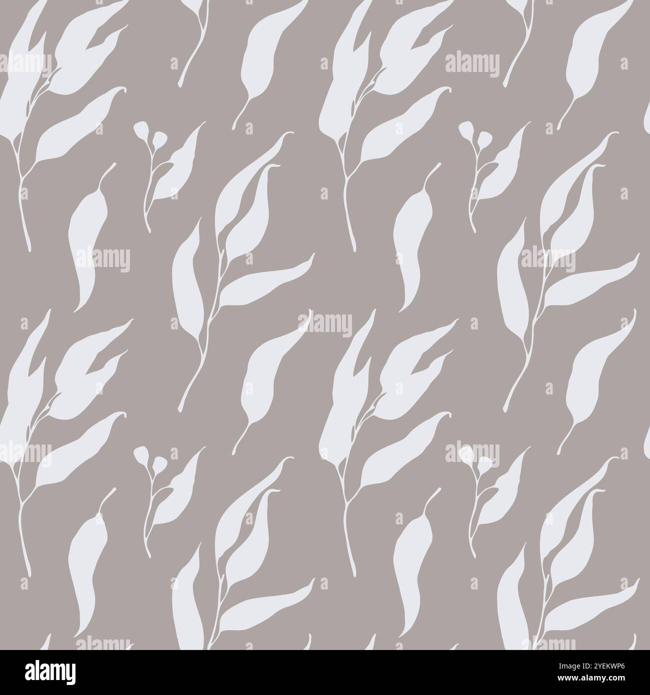 Vector leaves silhouette seamless pattern. Gray brown and white leaf ...