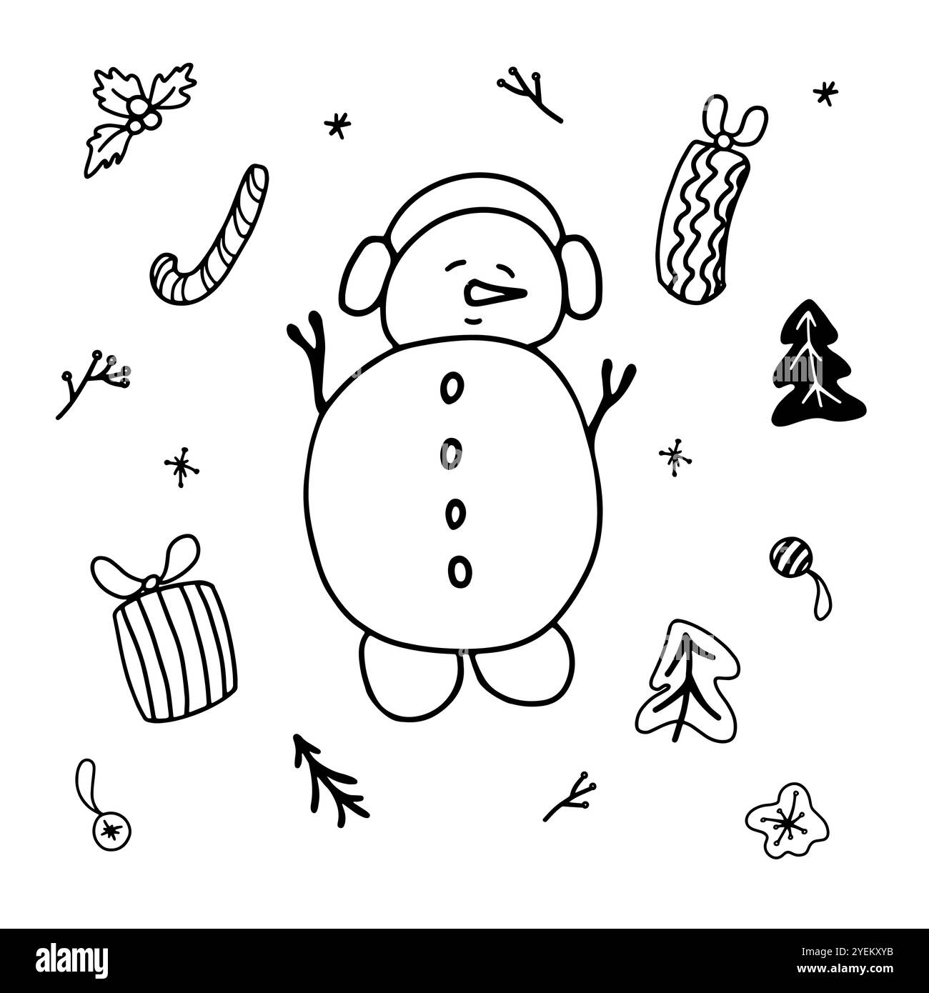 Snowman outline black and white doodle vector set of vector design ...
