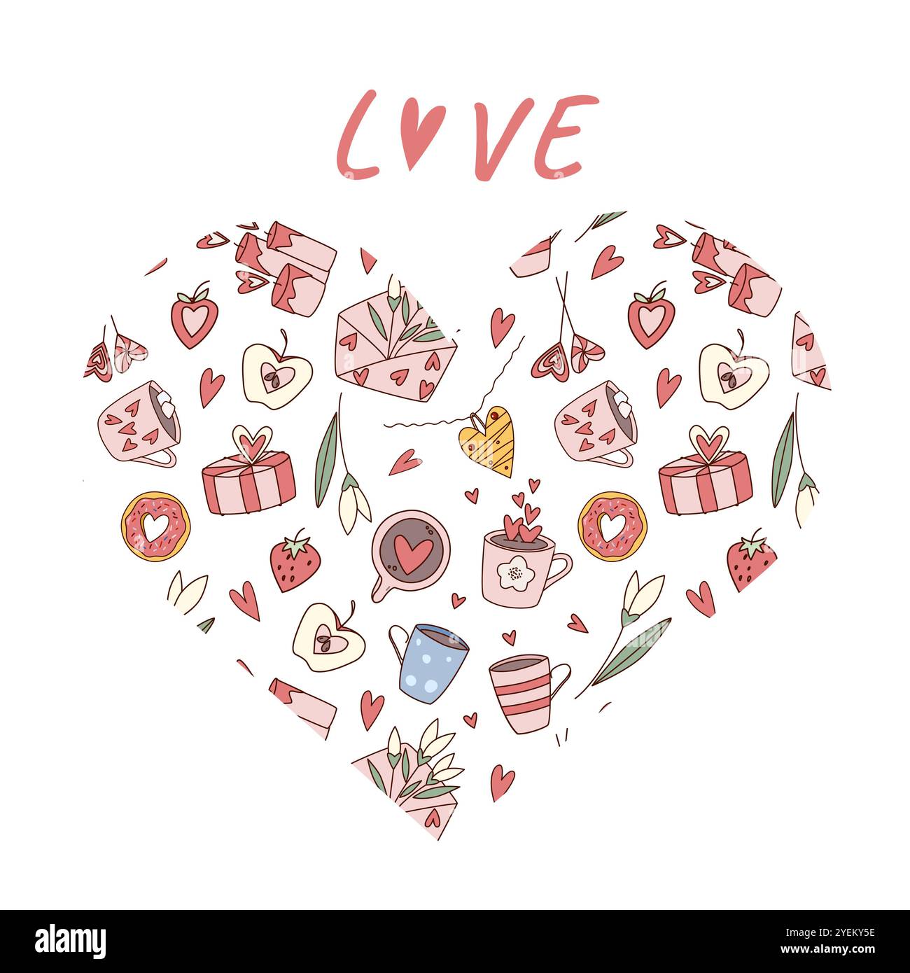 Valentine's Day heart shape pattern and hand drawn style love lettering ...