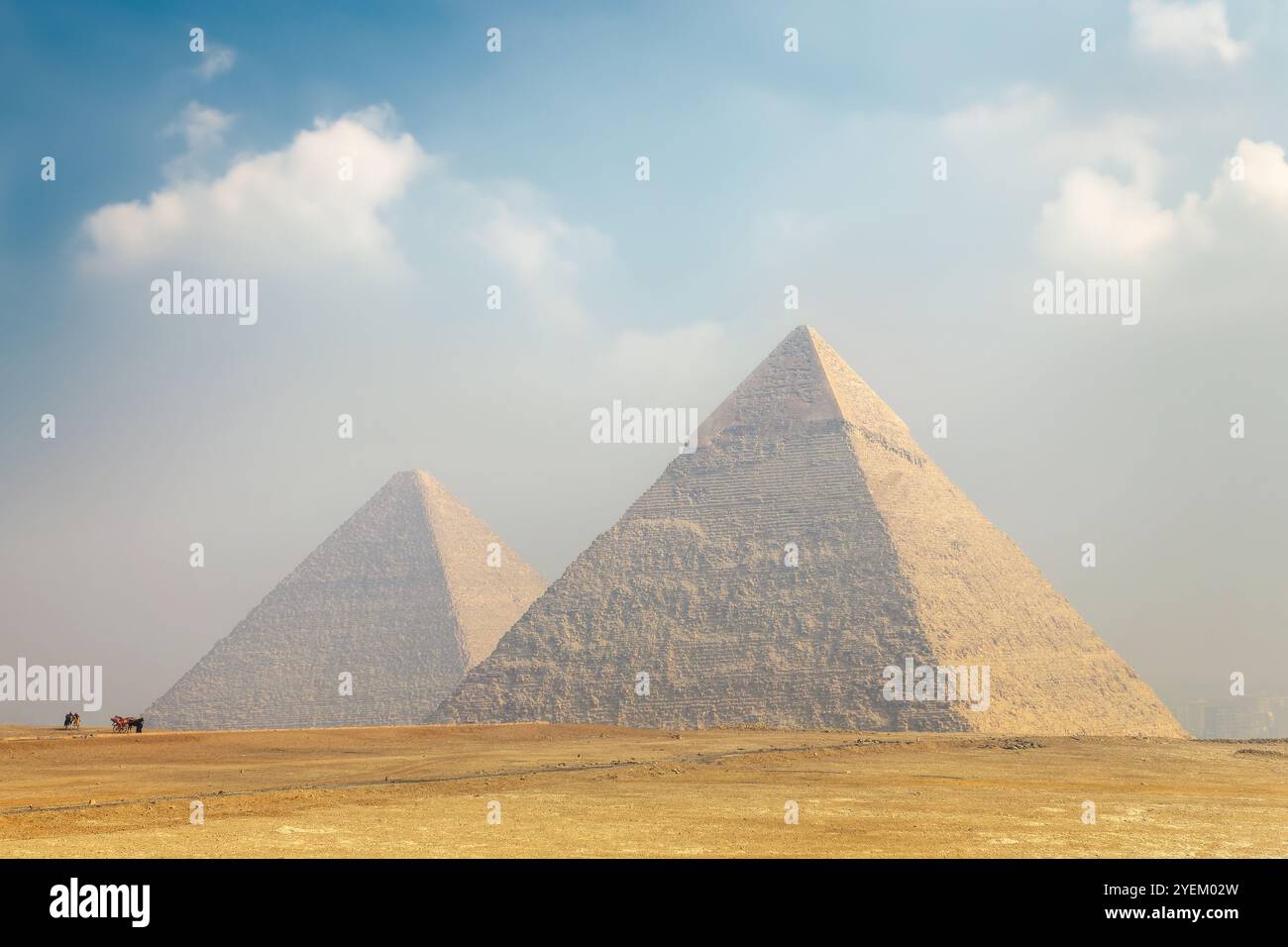 View of the ancient egyptian pyramids of Cheaps (or Khufu) and Khafre ...