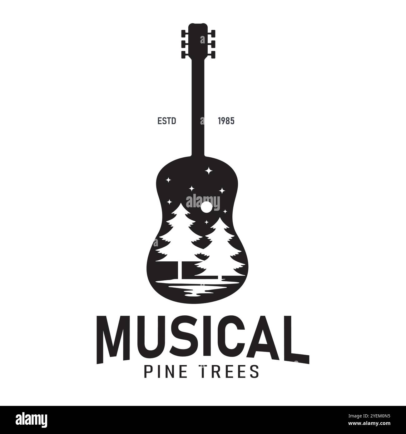 Classical Guitar with Palm Tree Moon Stars and Lake for Outdoor Music ...