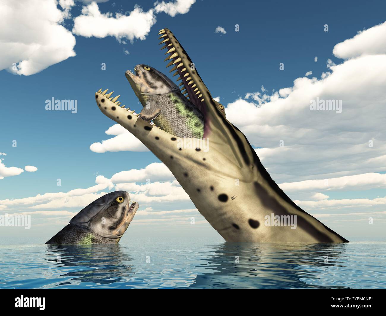 Pliosaur Kronosaurus eats the fish Rhizodus Stock Photo - Alamy