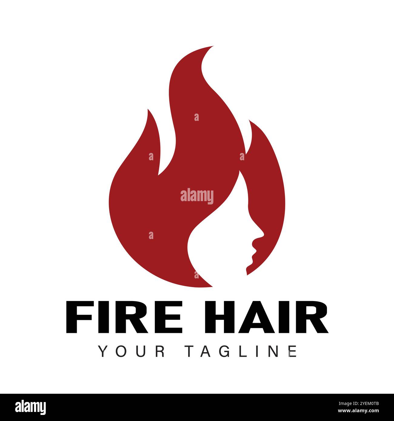 Flaming Fire Hair with woman face for Vintage Classic Logo Design Stock ...