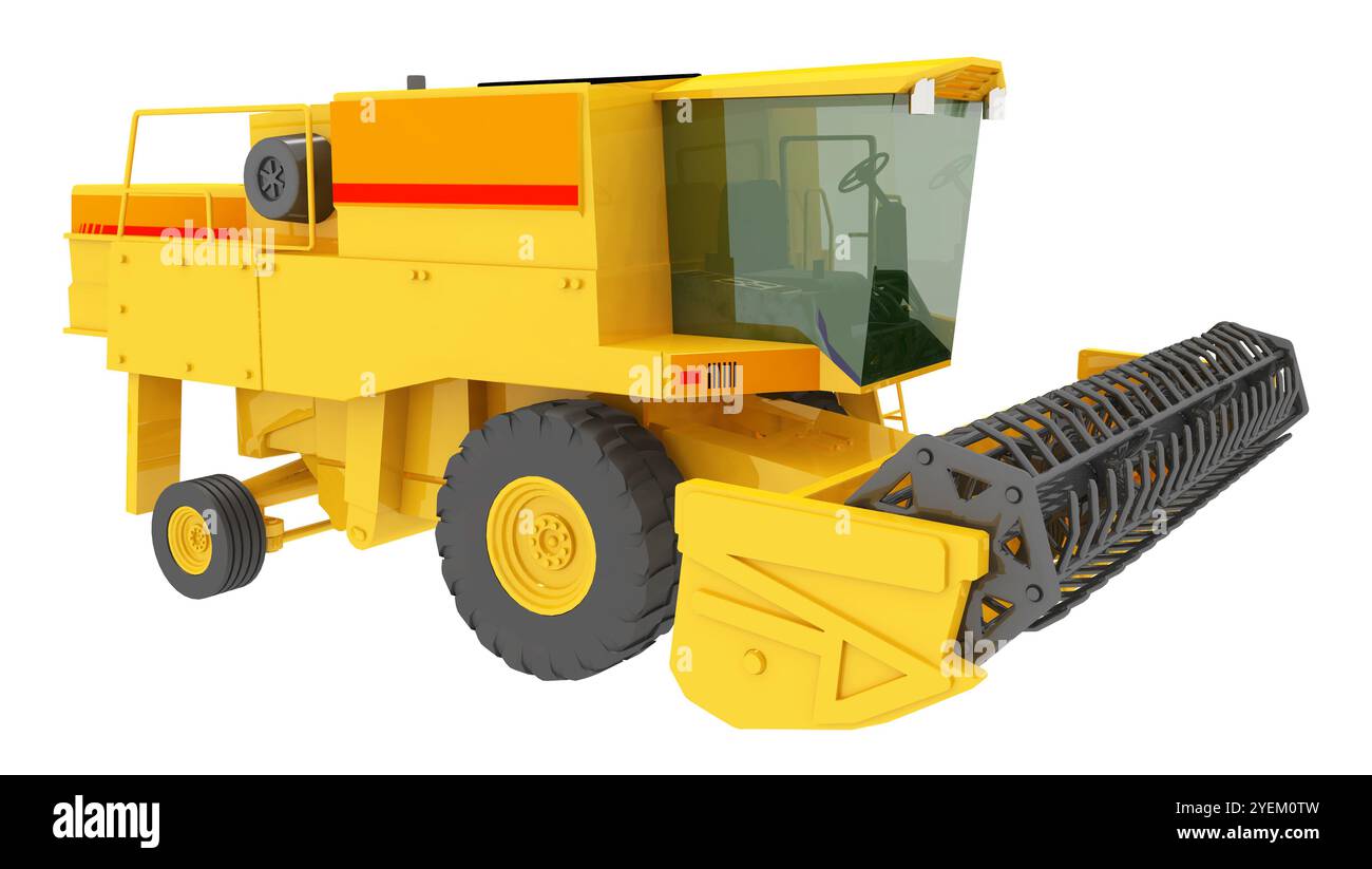 Yellow combine harvester isolated on white background Stock Photo - Alamy