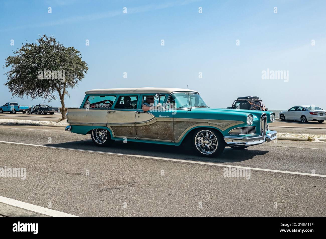 Gulfport, MS - October 04, 2023: Wide angle front corner view of a 1958 ...