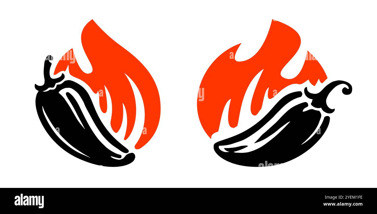 Hot pepper pod in fire, sign emblem. Simple spicy spice symbol vector ...